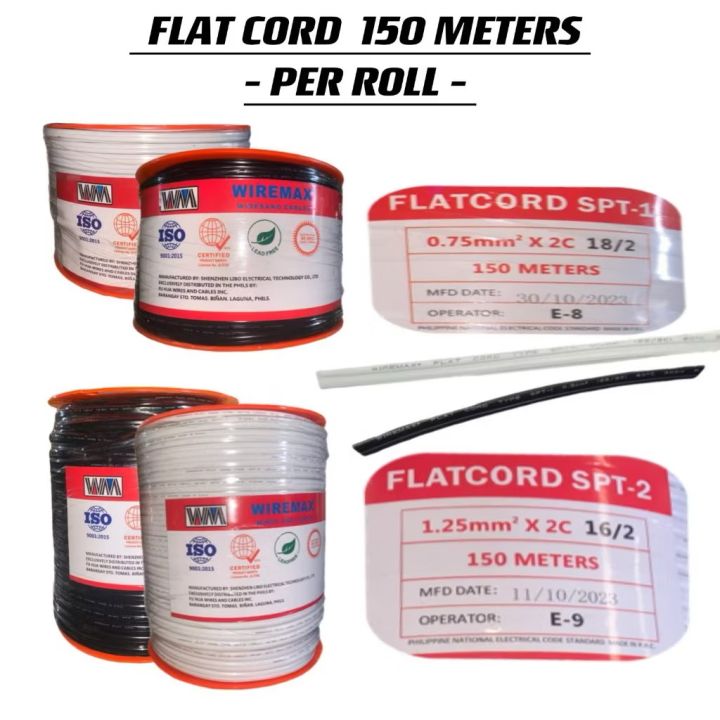 WIREMAX FLAT CORD 16/2 & 18/2 (PER ROLL 150 METER ) WHITE & BLACK ...