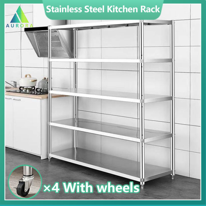 304 Stainless Steel Kitchen Storage Cabinet Rack With Wheels Kitchen ...