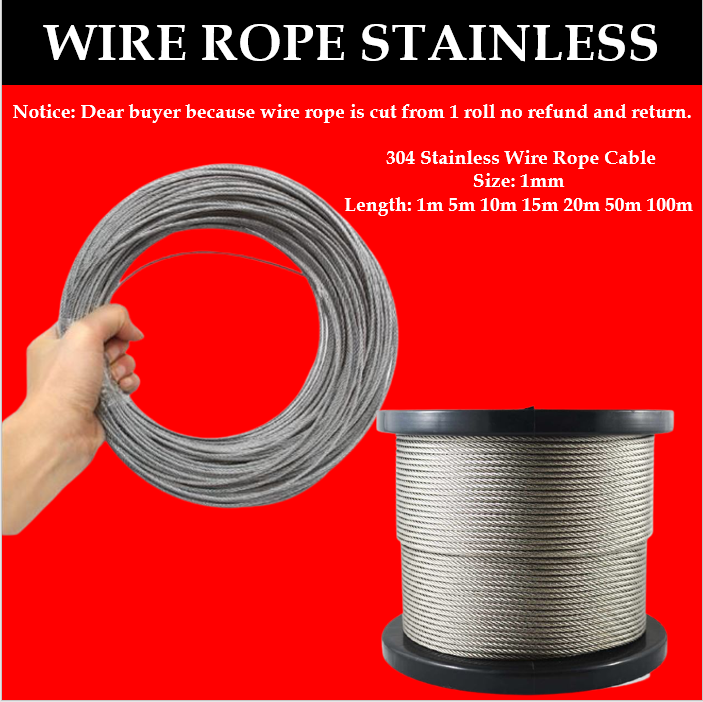 Toyu 1mm 1m- 5m- 10m - 15m - 20m - 50m - 100m 304 Stainless Steel Wire Rope Clip Silver Marine ...