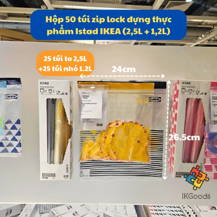 Hộp 50 túi zip lock đựng thực phẩm Istad IKEA (2,5L + 1,2L) | Lazada.vn