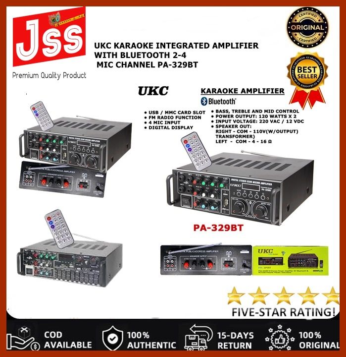 JSS UKC KARAOKE INTEGRATED AMPLIFIER WITH BLUETOOTH 2-4 MIC CHANNEL EQUALIZER USB PA-329BT ...