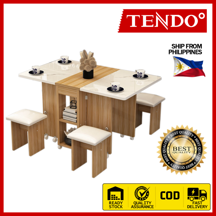 TENDO Foldable Dining Table Set Space Save Slideable Multi-Function ...