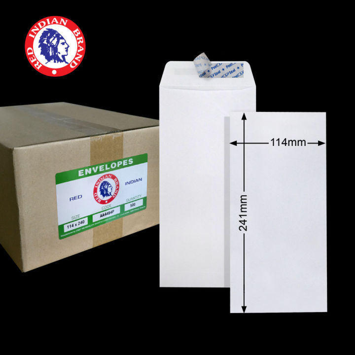 Red Indian Envelope 4.5" X 9.5" (114x240mm) 100gsm White Peel & Seal ...
