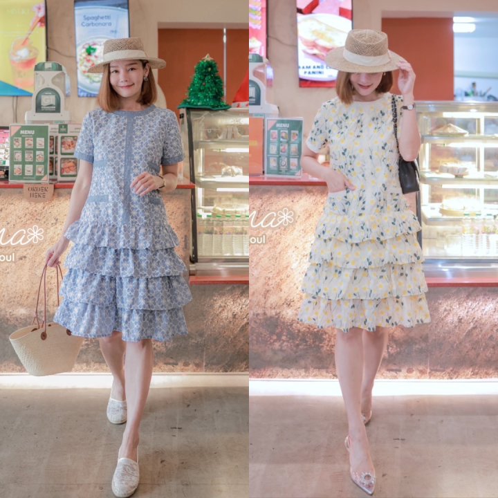 Emma Walk in Seoul เดรสผ้าคอตตอนปักเดซี่แน่นๆ ทั้งชุด รุ่นนี้ชายระบาย ...