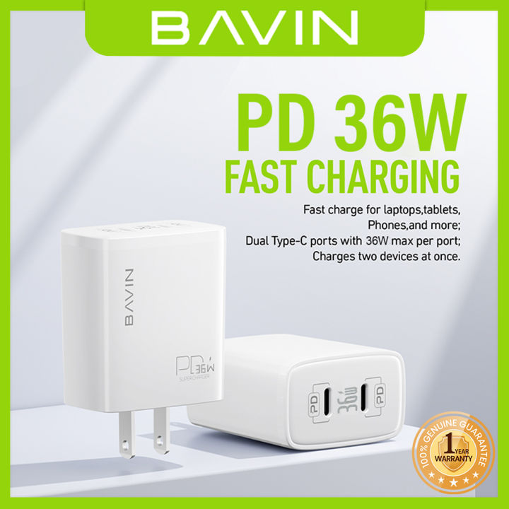 BAVIN PC908 36W Dual Port Fast Charging Charger Adaptor USB-C Port ...