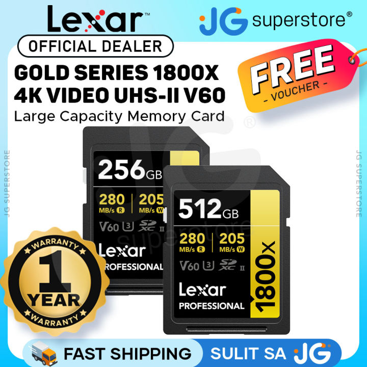 Lexar Professional 512GB 256GB 1800x Gold Series SDXC UHS-II V60 U3 ...
