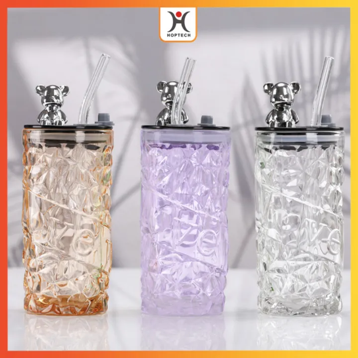 Tumblr Minum Kaca Aesthetic 350ML | Botol Minum Motif Kristal Tutup ...