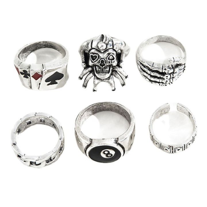 6x Vintage Punk Rings for Men Women Adjustable Snake Poker Clown Ring ...