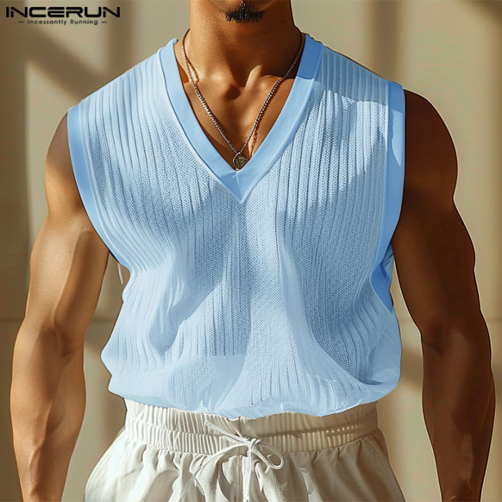 [Perfectly] INCERUN Trending Outfits For Men V Neck Stripe Texture ...