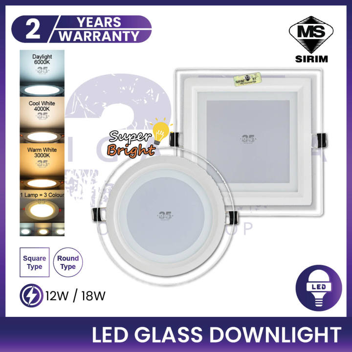 [Sirim] [Non-Sirim] LED Glass Downlight 4/6Inch 12W 18W 3 Color Round ...