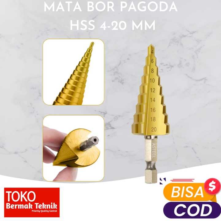 ASTEEL Mata Bor Pagoda Multi Step Cone Drill HSS 4-20mm Titanium Coated ...