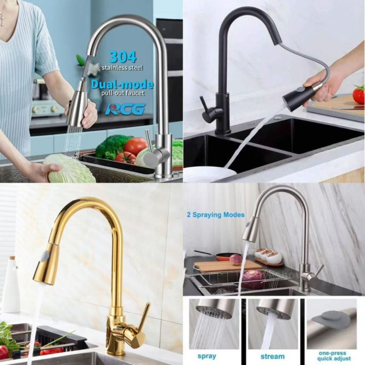 RCG Pull Out Kitchen Faucet SUS304 with Sprayer Sink Rotating 360 ...