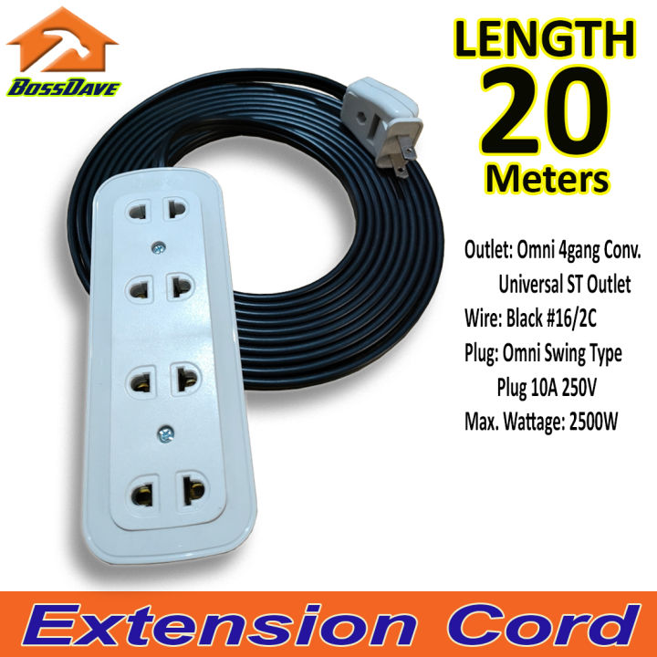 Extension Cord with Omni Swing Type Plug and Outlet 20 Meters in Length ...