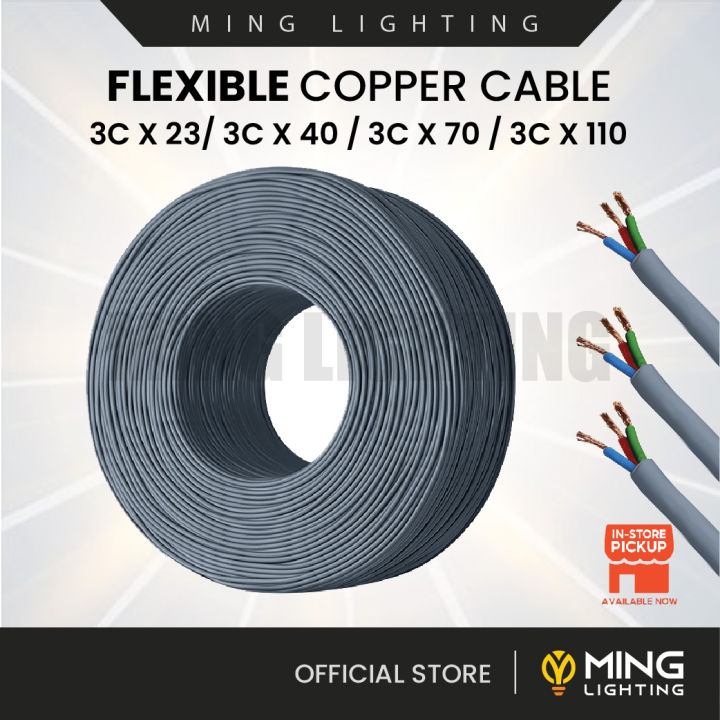 2C 3C Pure Copper Wire Flexible Rubber Cable Kable Wayar Elektrik 3 ...