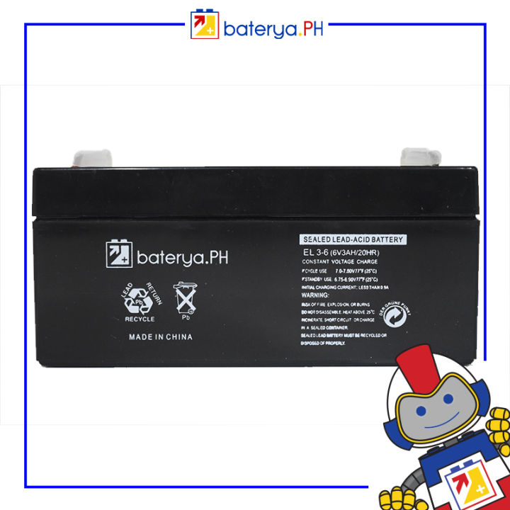 Sealed Lead Acid Battery 3A 6V (L: 5.3" W: 1.2" H: 2.5" WT: 0.5KG ...
