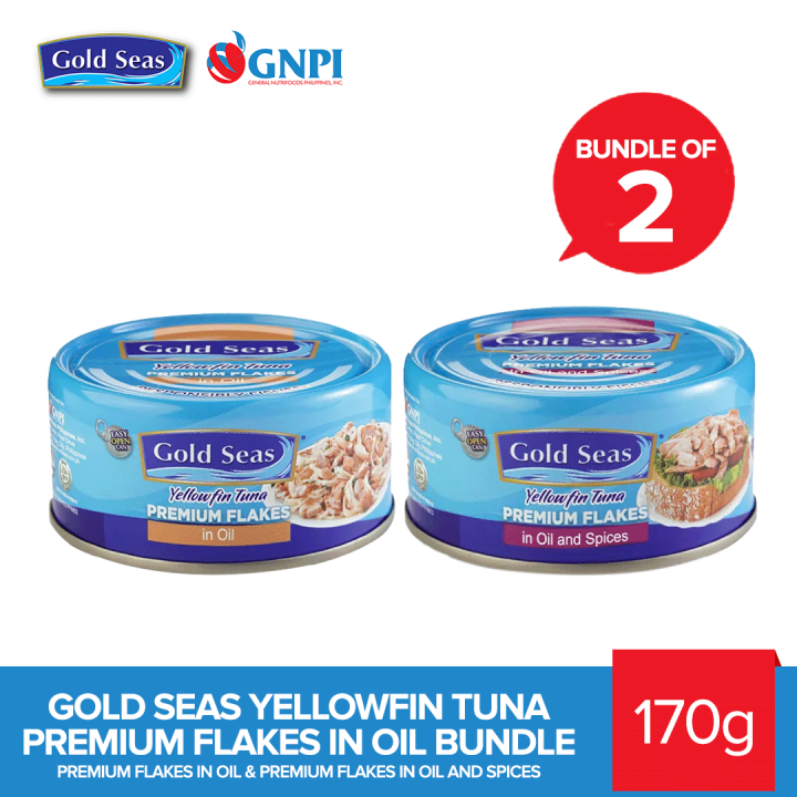 Gold Seas Yellowfin Tuna Premium Flakes in Oil Bundle of 2 Flavors 170g ...
