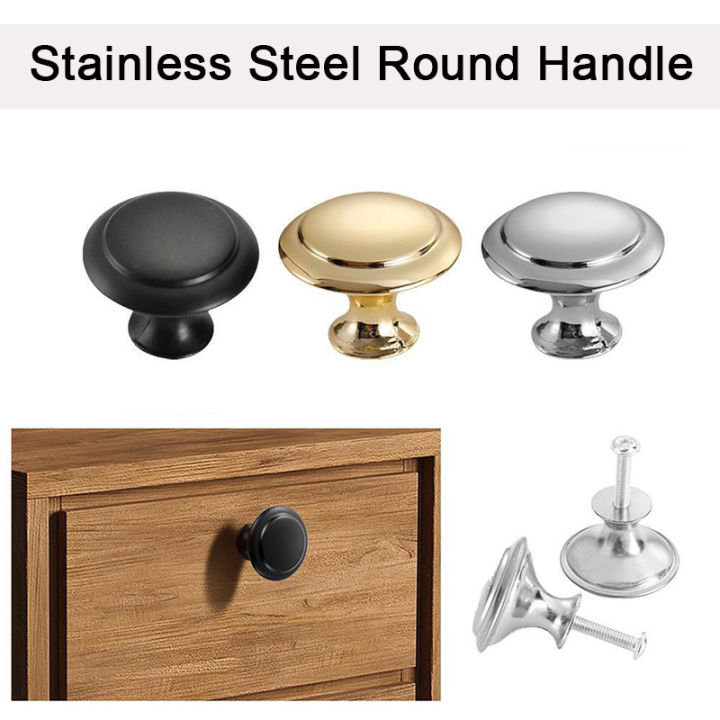 Stainless Steel Single Hole Handle Metal Round Drawer Knobs for ...