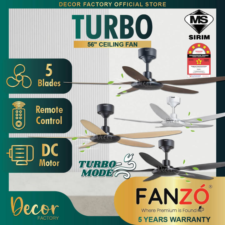 FANZO TURBO 56" 5 Blades 7 Speed DC Motor With Remote Control Ceiling ...