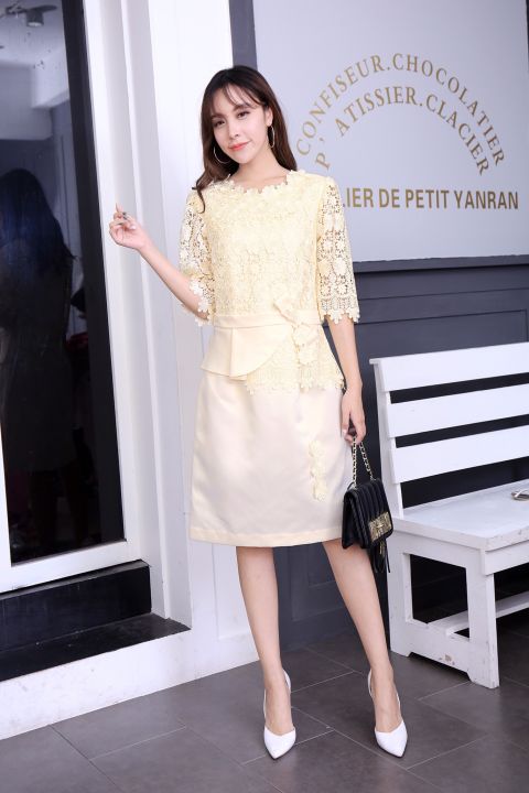 JJ27#DB9929 ชุดลูกไม้ ชุดออกงาน ชุดไทย ผ้าไหม ผ้าลินิน ชุดงานแต่ง ลูกไม้นำเข้า ผ้านิ่มสีสวยใส่ ...