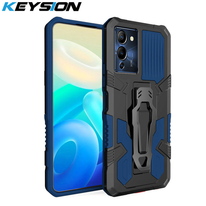 KEYSION Shockproof Armor Case for Infinix Note 12 G96 Soft Silicone + PC Metal Stand Back Clip ...