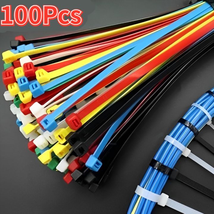 100Pcs Plastic Nylon Cable Ties Detachable Self-locking Cord Ties Straps Fastening Loop Reusable ...