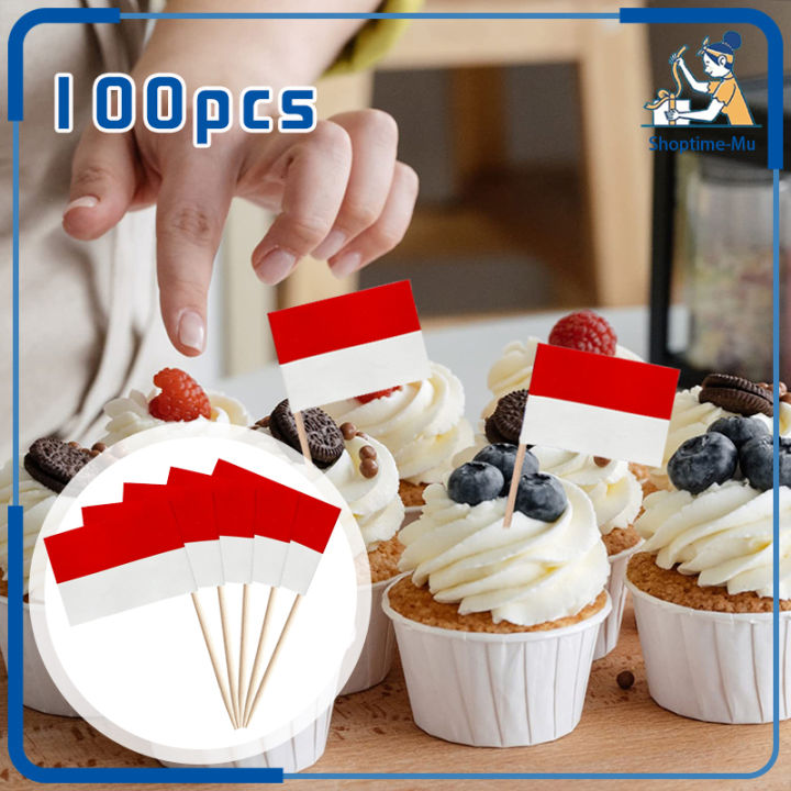 100pcs Tusuk Gigi Bendera Indonesia Topper Bendera Cake Topper Bendera ...