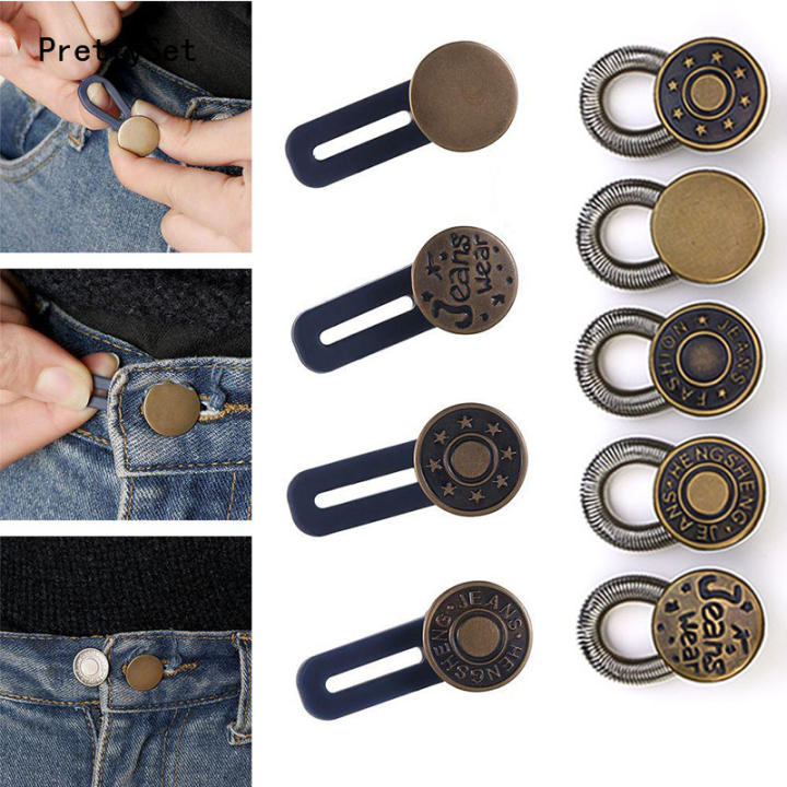 【PrettySet】1/5Pcs Flexible Pants Waist Extender Button No Sew Metal ...