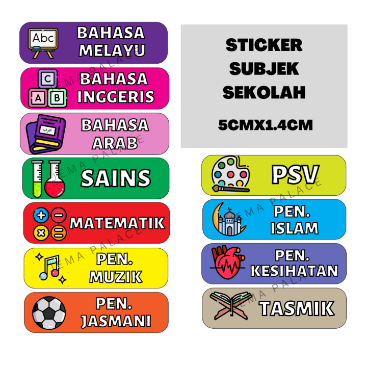 1pcs Sticker Subjek Sekolah Label Subjek Sekolah Rendah Buku Latihan Pelekat Tampal Book 