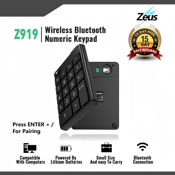 Zeus 5.1 Bluetooth Numeric Keypad With Battery 19 Keys With Power ...