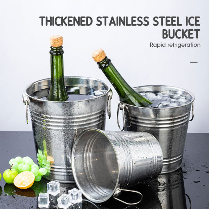 Portable Stainless Steel Ice Bucket With Handle Insulated Chiller Bar ...