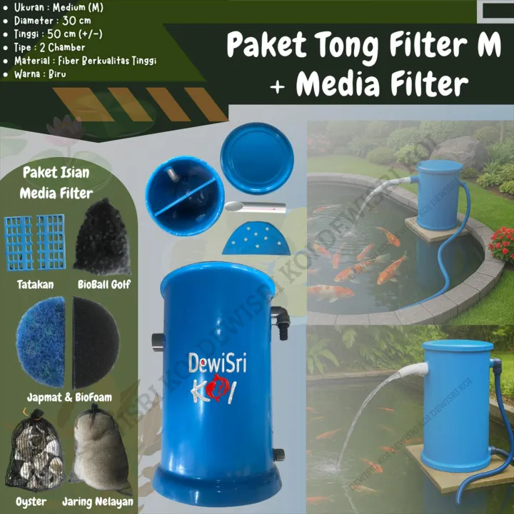 Filter Kolam Koi Tong M + Media Filter Lengkap | Penyaring Air Kolam ...