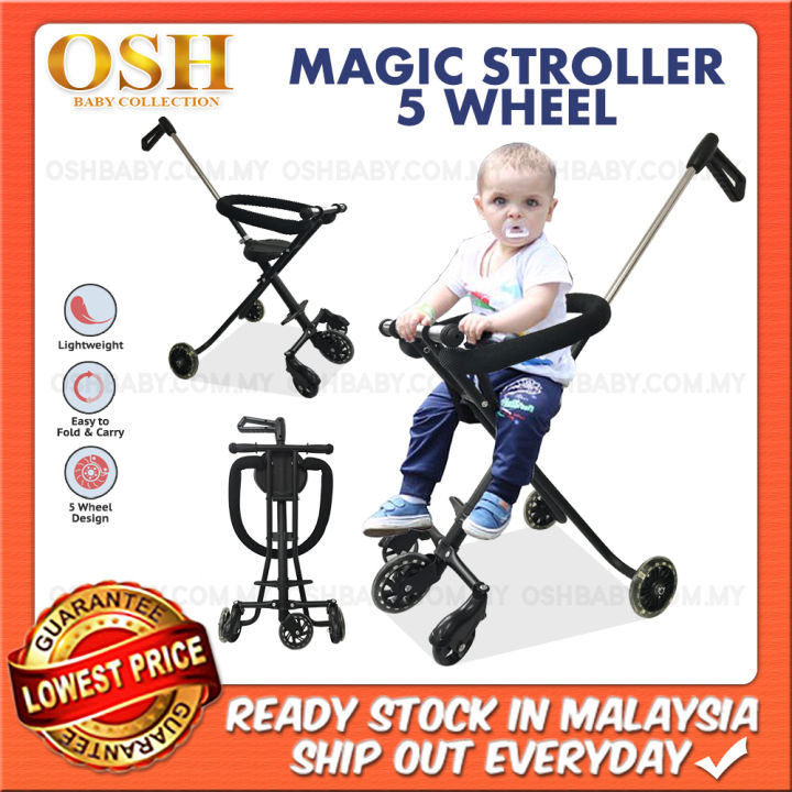 MAGIC STROLLER 5 WHEEL Folding Tricycle Hand Push Walker Baby with ...