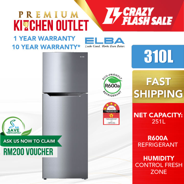 ELBA ITALY ER-G3125(SV) 310L 2-DOOR REFRIGERATOR | Lazada