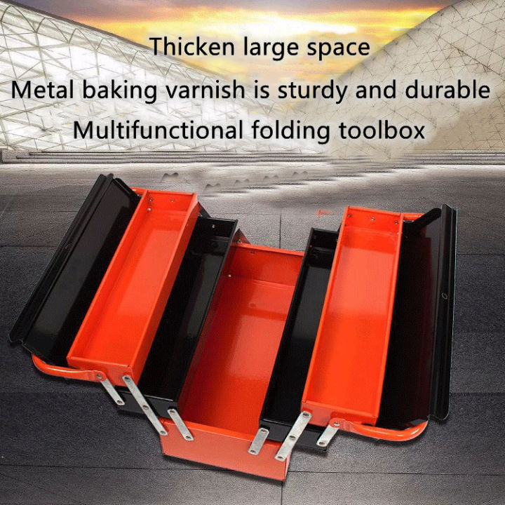 Three layer heavy steel tool box Large metal maximum storage tin tool ...