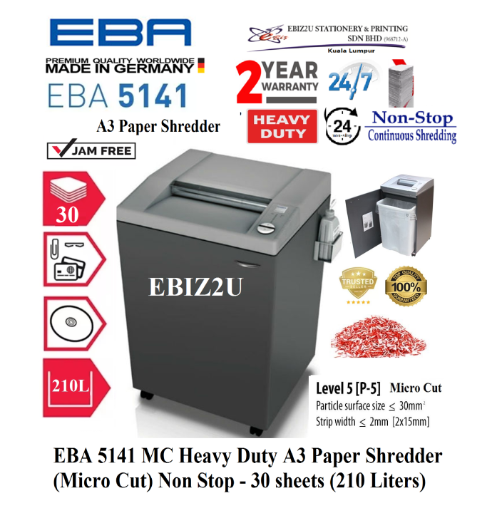 EBA 5141 MC Heavy Duty A3 Paper Shredder (Micro Cut) 2x15mm - 30 sheets ...
