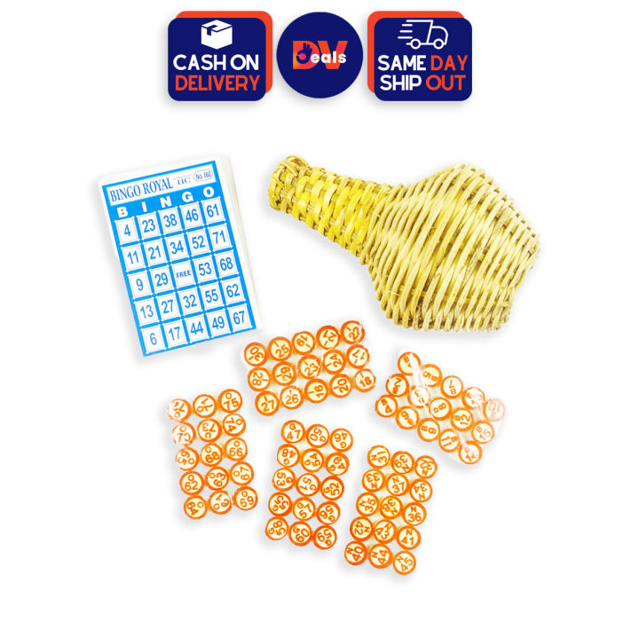 DV Deals Bingo w/ Shaker and Cards - Pinoy Game Rattan Bingo Set ...