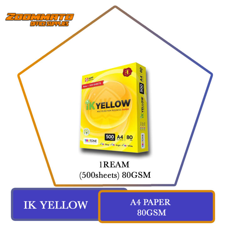 IK Yellow A4 Paper 80GSM 500 Sheets (1 Reams) | Lazada