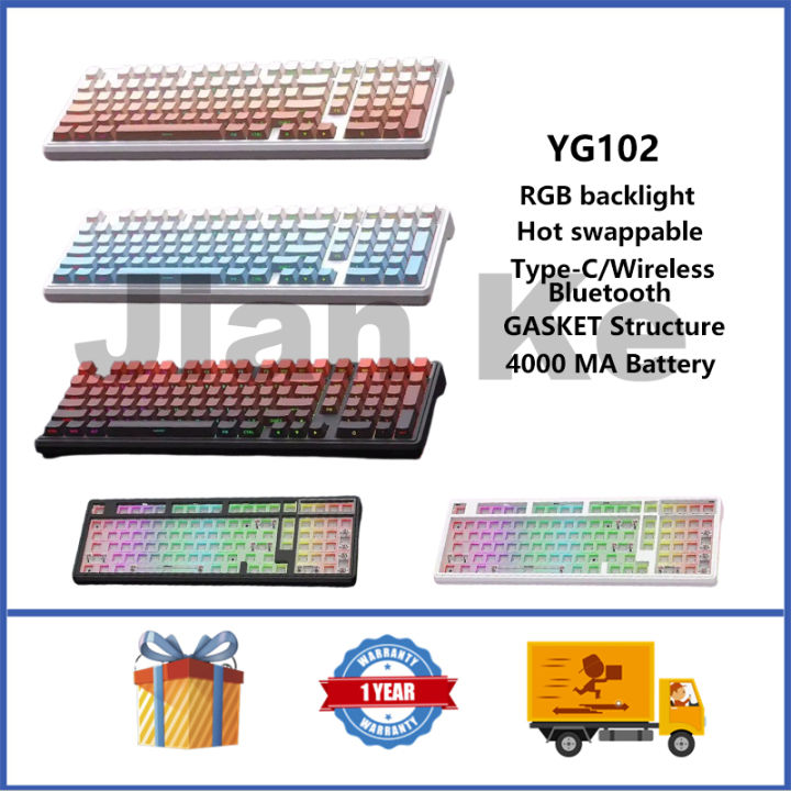 Black Lucky Snake YG102 Wireless Mechanical Keyboard 96% Hot swappable ...