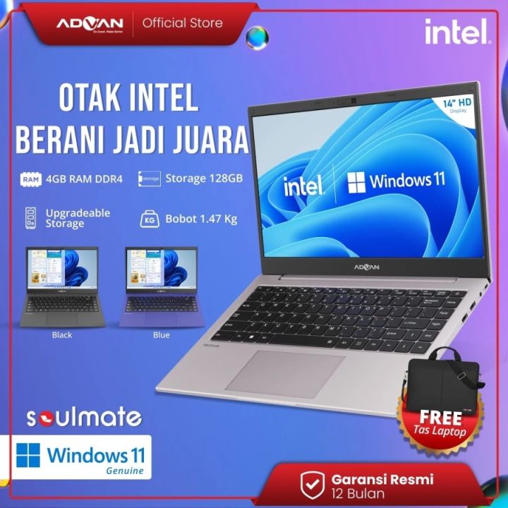 Advan Soulmate Laptop RAM 4GB 128GB Notebook Intel Windows Home Resmi | Lazada Indonesia