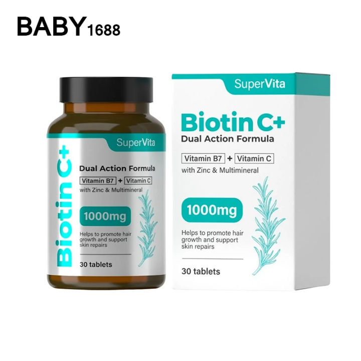 healthy SuperVita Biotin C+ Dual Action Formula 1000mg 30 Tablets | Lazada