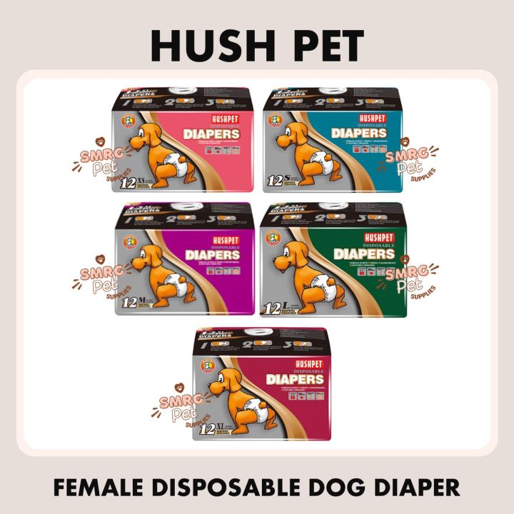 Hush Pet Deluxe Female Disposable Dog Diaper XS, S, M, L, XL 12pcs per ...