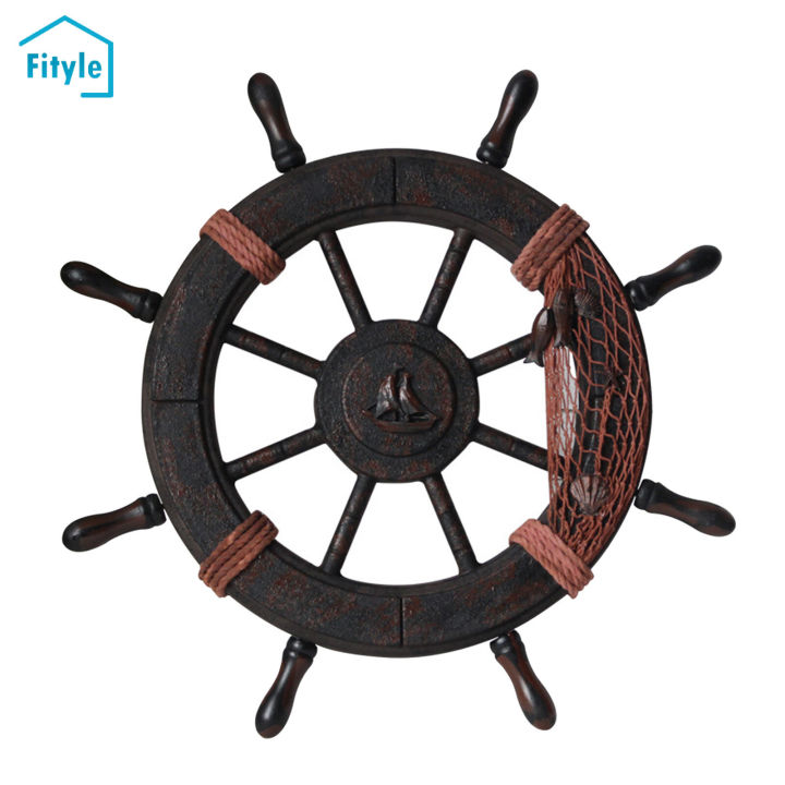 Fityle Mediterranean Nautical Wooden Boat Ship Steering Wheel Wooden ...