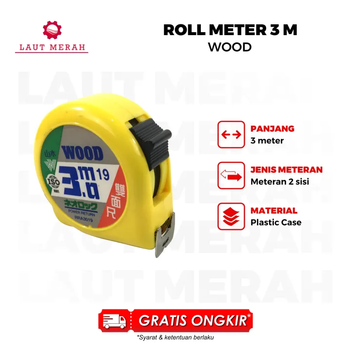 Alat Ukur Meteran / Measuring Tape / Tape Measure Merk WOOD 3 Meter ...