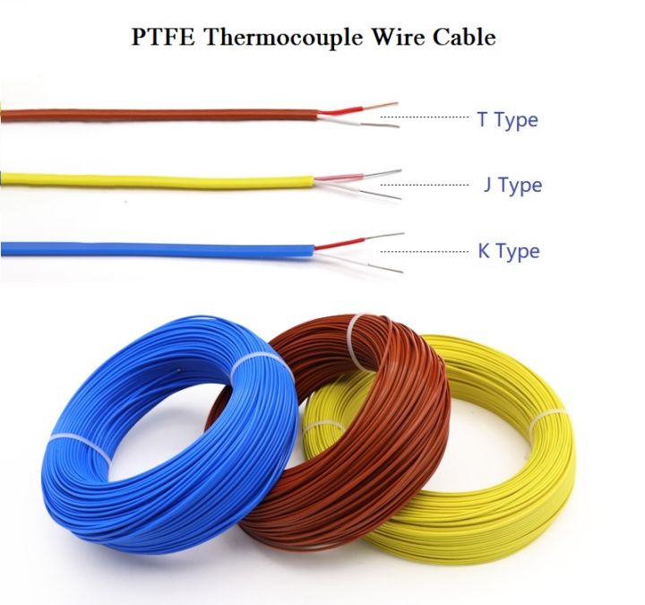 5/10M K J T Type Thermocouple Wire 2 Cores PTFE Insulator Shielded Line High Temperature ...