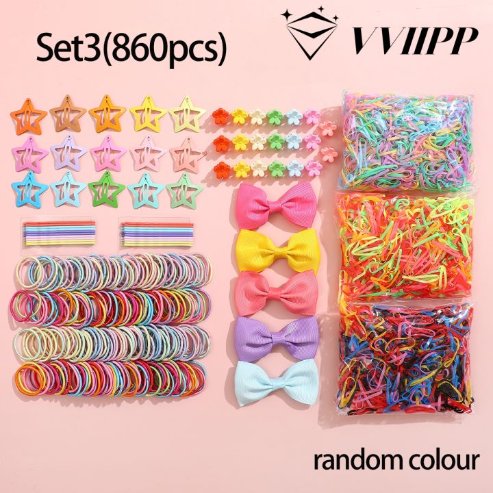 860pcs/bag Candy Color Ponytail For Kids Hair Set Star Bow Hair Clip ...
