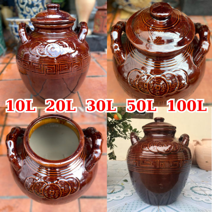 [VOUCHER 10%] Chum Sứ Nâu Đồng Tiền Men Bóng Đẹp 2 Quai, Chum Bát Tràng ...