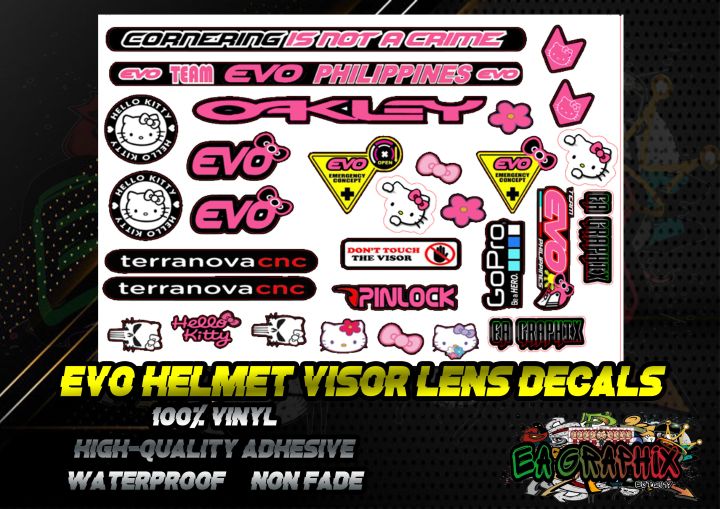 HELMET VISOR LENS STICKER SET DECALS ( EVO HELLOKITTY PINK ) | Lazada PH