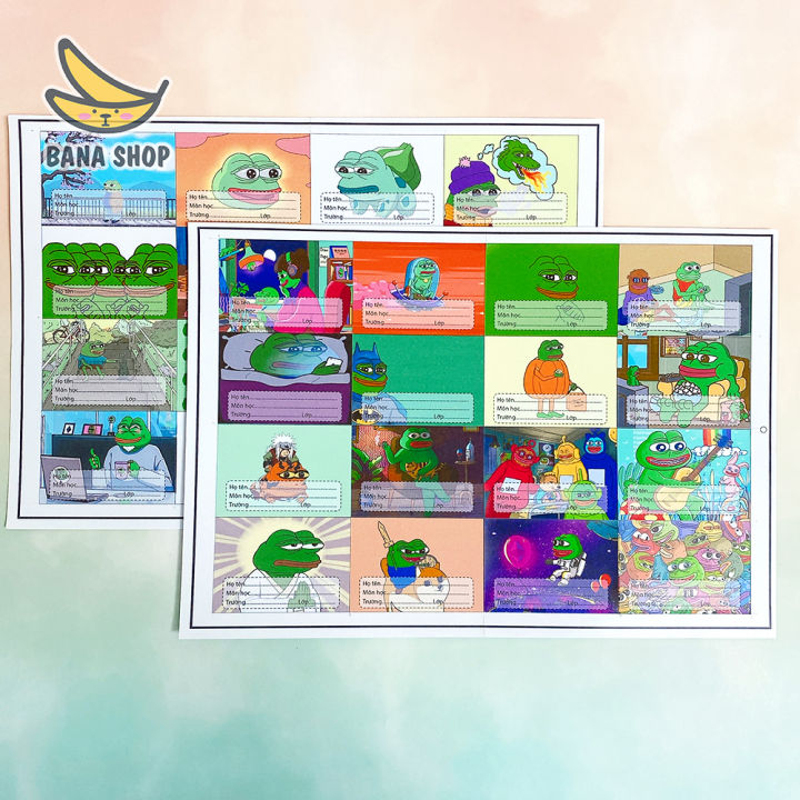 Set 16 decal dán nhãn tập vở ếch xanh Pepe sad frog siêu bựa vozer voz ...