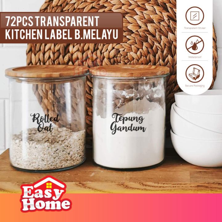 [72pcs] Sticker Label Dapur Transparent B.Melayu / Transparent Kitchen ...