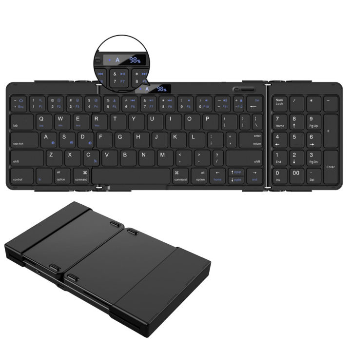 Foldable Bluetooth Keyboard with Numeric Keypad Wireless Folding Travel Keyboard with Battery ...